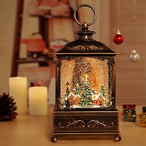 Christmas Lantern,Snow Globe Decoration Lanterns,Lit Snow Globe Lanterns Crystal Sparkle,Suitable for Outdoor Garden and Room Decoration,Music Carols and Blessings(Forest House)