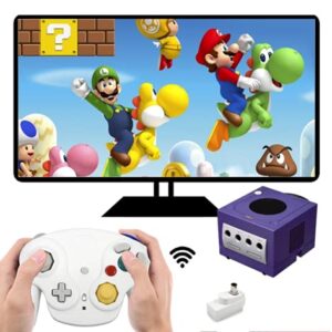 VTone Wireless Gamecube Controller, 2 Pieces 2.4G Wireless Classic Gamepad with Receiver Adapter for Wii Gamecube NGC GC (Black and White)