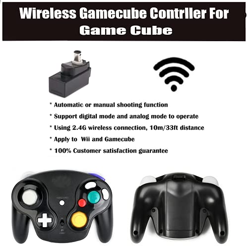 VTone Wireless Gamecube Controller, 2 Pieces 2.4G Wireless Classic Gamepad with Receiver Adapter for Wii Gamecube NGC GC (Black and White)