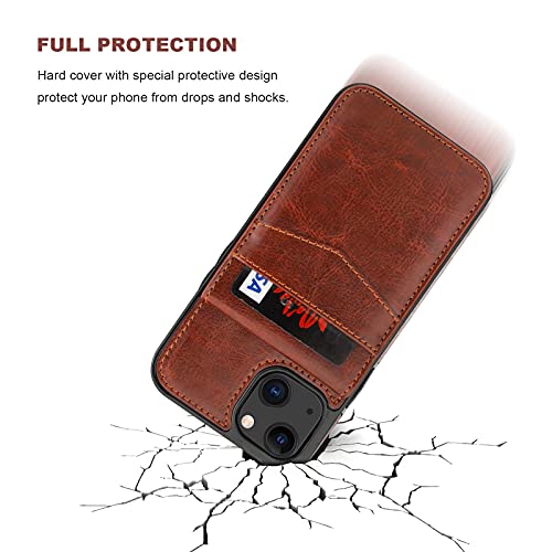 KIHUWEY Compatible with iPhone 13 Case Wallet with Credit Card Holder, Premium Leather Magnetic Clasp Kickstand Heavy Duty Protective Cover for iPhone 13 6.1 inch(Brown)