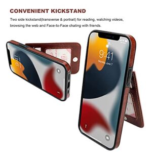 KIHUWEY Compatible with iPhone 13 Case Wallet with Credit Card Holder, Premium Leather Magnetic Clasp Kickstand Heavy Duty Protective Cover for iPhone 13 6.1 inch(Brown)