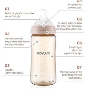 MOYUUM PPSU All in One Feeding Bottle, Stage 2, Medium Flow, 9oz (Beige)