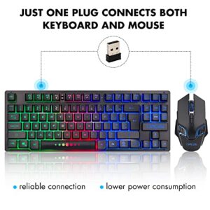 Gaming Wireless TKL Keyboard Mouse Combo Rechargeable LED Backlit Tenkeyless Compact 87 Keys 6 Button for Computer Laptop PS4 PS5 Switch Compatible with Windows XP/7/8/10 iMac MacBook Xbox one X