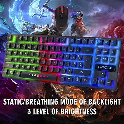 Gaming Wireless TKL Keyboard Mouse Combo Rechargeable LED Backlit Tenkeyless Compact 87 Keys 6 Button for Computer Laptop PS4 PS5 Switch Compatible with Windows XP/7/8/10 iMac MacBook Xbox one X