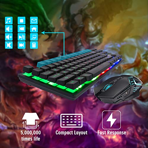 Gaming Wireless TKL Keyboard Mouse Combo Rechargeable LED Backlit Tenkeyless Compact 87 Keys 6 Button for Computer Laptop PS4 PS5 Switch Compatible with Windows XP/7/8/10 iMac MacBook Xbox one X