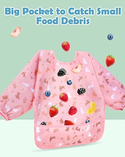 Lictin Baby Bibs for Boy or Girl - Baby Bibs for Eating, Long Sleeve Bib, Waterproof Toddler Bibs, 0-24 Months Neutral Baby Smock, Reusable Infant Baby Bibs for Feeding Teething or Weaning 5 Pcs