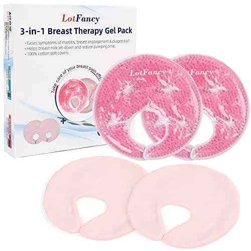 LotFancy Breast Ice Packs, 2 Hot Cold Breast Therapy Packs and 2 Covers, Breastfeeding Essentials, Gel Nursing Pad for Engorgement, Plugged Ducts, Mastitis, Warm Compress for Pumping