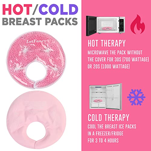 LotFancy Breast Ice Packs, 2 Hot Cold Breast Therapy Packs and 2 Covers, Breastfeeding Essentials, Gel Nursing Pad for Engorgement, Plugged Ducts, Mastitis, Warm Compress for Pumping