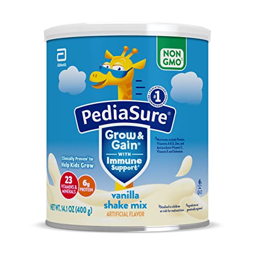 PediaSure Grow & Gain with Immune Support Shake Mix Powder, Kids Shake, 23 Vitamins and Minerals, 6g Protein, Helps Kids Catch Up On Growth, Non-GMO, Gluten-Free, Vanilla, 14.1-oz Can, 8 Servings