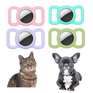 [4 pcs ] jpdx air tag dog collar holder, silicone protective air tag case , pet cat loop case holder collarpatible with apple airtag, blue