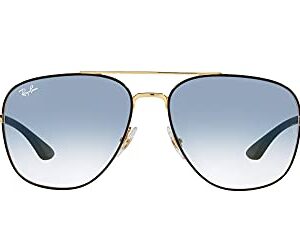 Ray-Ban RB3683 Square Sunglasses, Black On Gold/Clear Gradient Blue, 56 mm