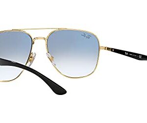 Ray-Ban RB3683 Square Sunglasses, Black On Gold/Clear Gradient Blue, 56 mm