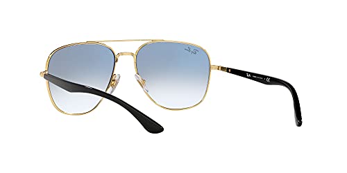 Ray-Ban RB3683 Square Sunglasses, Black On Gold/Clear Gradient Blue, 56 mm