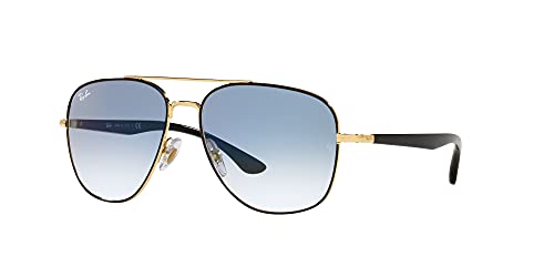 Ray-Ban RB3683 Square Sunglasses, Black On Gold/Clear Gradient Blue, 56 mm