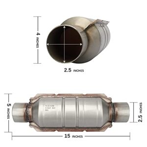 MAYASAF 2.5" Inlet/Outlet Universal Catalytic Converter, with O2 Port & Heat Shield (EPA Compliant)