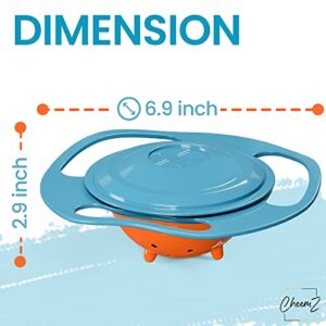 CheemZ Gyro Bowl for Toddlers-Baby Magic Bowl-360 for Kids Age 1 To 3 Years-Spill Resistant Bowls for Toddlers with Lid and 360 Bowl Rotations, Mess Free Snack Bowls for Toddlers, 17 x 17 x 7cm - Blue