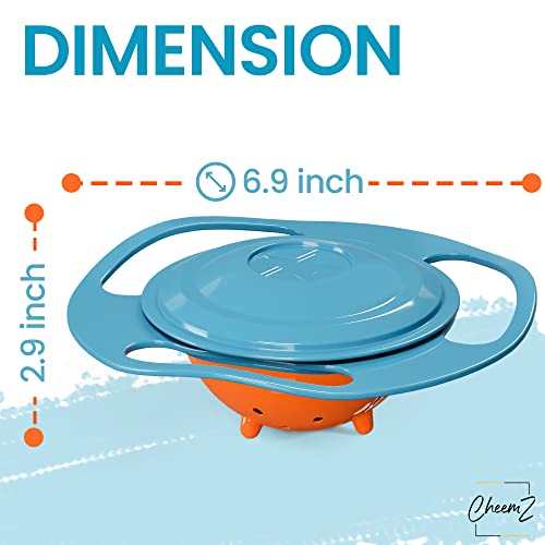 CheemZ Gyro Bowl for Toddlers-Baby Magic Bowl-360 for Kids Age 1 To 3 Years-Spill Resistant Bowls for Toddlers with Lid and 360 Bowl Rotations, Mess Free Snack Bowls for Toddlers, 17 x 17 x 7cm - Blue