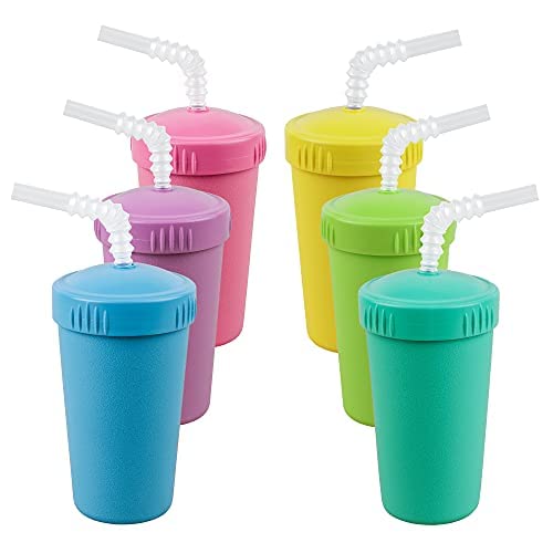 Re Play Made in the USA Straw Cups in Yellow, Lime, Pink, Purple, Aqua & Sky Blue -BPA FREE-Dishwasher & Microwave Safe- Sorbet- Set of 6