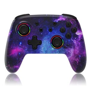 nexigo wireless controller (no deadzone) for switch/switch lite/oled, bluetooth controllers for nintendo switch with vibration, motion, turbo and led light (cosmic nebula)