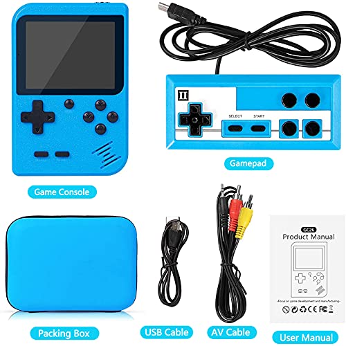 Tlsdosp Retro Handheld Game Console with 400 Classical FC Games-3.0 Inches Screen Portable Video Game Consoles with Protective Shell-Handheld Video Games Support for Connecting TV & Two Players (Blue)