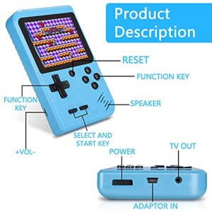 Tlsdosp Retro Handheld Game Console with 400 Classical FC Games-3.0 Inches Screen Portable Video Game Consoles with Protective Shell-Handheld Video Games Support for Connecting TV & Two Players (Blue)