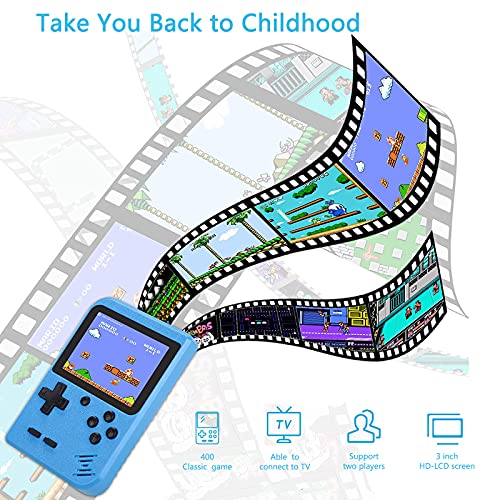 Tlsdosp Retro Handheld Game Console with 400 Classical FC Games-3.0 Inches Screen Portable Video Game Consoles with Protective Shell-Handheld Video Games Support for Connecting TV & Two Players (Blue)