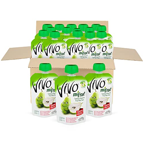 Vivo Mifrut Pear Puree Pouch / Compota de Pera - Convenient Fruit Pouches with Real Pear Puree for Snack Time or as Part of a Meal, Fruit Snack Pouch with Pear Puree, 1 Whole Fruit Portion Per Pouch (18-Pack)