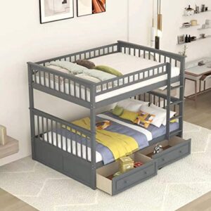 harper & bright designs full over full wood bunk bed with two storage drawers and ladder, convertible storage bunk bed can be divided into two full size daybeds (grey)