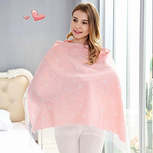 Nursing Covers for Breastfeeding, Soft Cotton Breast Feeding Cover Stroller Cover with Lace Screen Yarn, Privacy Nursing Covers Infant Feeding Cover Infant Breathable for Breastfeeding Supplies（Pink）