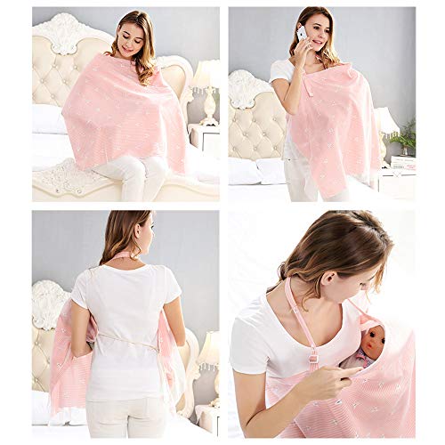 Nursing Covers for Breastfeeding, Soft Cotton Breast Feeding Cover Stroller Cover with Lace Screen Yarn, Privacy Nursing Covers Infant Feeding Cover Infant Breathable for Breastfeeding Supplies（Pink）