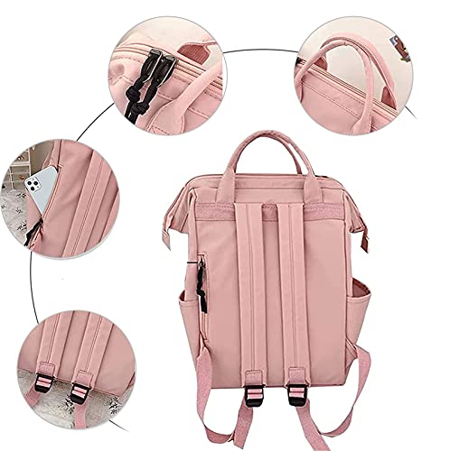 Skyearman Kawaii Backpack with Kawaii Pin Bear Pendant and Pencil Pouch Cute Backpack for Girls Kawaii Schoolbag Aesthetic Backpack, Pink