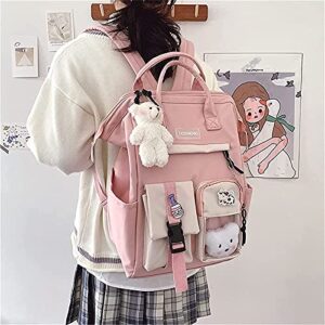 Skyearman Kawaii Backpack with Kawaii Pin Bear Pendant and Pencil Pouch Cute Backpack for Girls Kawaii Schoolbag Aesthetic Backpack, Pink