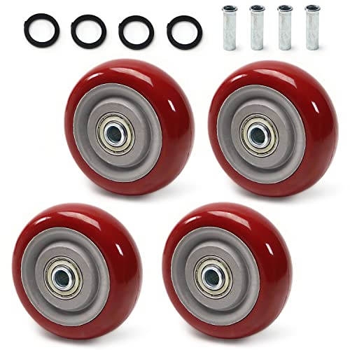 Juvielich 4Pcs Push Cart Wheels 3.5 Inch PU Caster Wheels Bearings Repair Kits, Heavy Duty Plate Casters, Shelf Replacement Wheels for Platform Trucks, up to 264 LBS/120KG