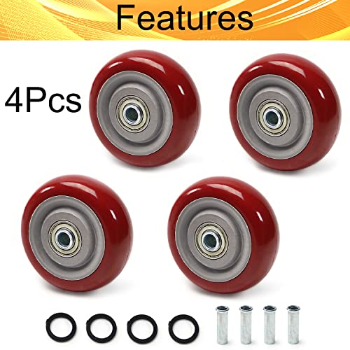 Juvielich 4Pcs Push Cart Wheels 3.5 Inch PU Caster Wheels Bearings Repair Kits, Heavy Duty Plate Casters, Shelf Replacement Wheels for Platform Trucks, up to 264 LBS/120KG