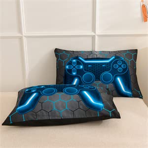 NTBED Game Console Comforter Set for Boys Girls Kids 3D Gaming Geometric Lightweight Microfiber Bedding Sets (Blue, Twin)