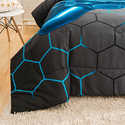 NTBED Game Console Comforter Set for Boys Girls Kids 3D Gaming Geometric Lightweight Microfiber Bedding Sets (Blue, Twin)