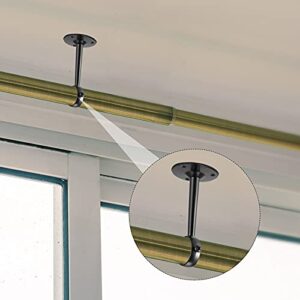 Hotop Ceiling-Mount Curtain Rod Bracket Adjustable Curtain Rod Holders Wardrobe Pole Holder for Home Kitchen Shelf Closet Shower Wall Window Room with Screws (Black,6 Pieces)