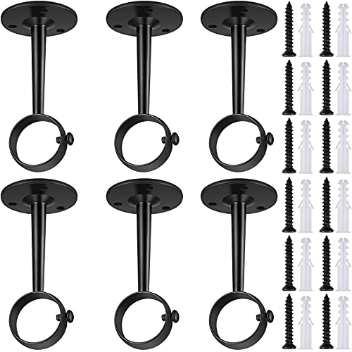 Hotop Ceiling-Mount Curtain Rod Bracket Adjustable Curtain Rod Holders Wardrobe Pole Holder for Home Kitchen Shelf Closet Shower Wall Window Room with Screws (Black,6 Pieces)