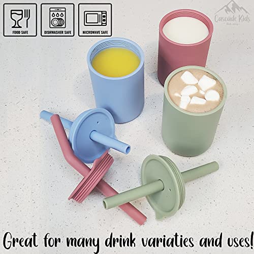 Cascade Kids Silicone Kids Cups with Straws and Lids, (2 Pack),100% Food Grade Silicone,Non Plastic, BPA-Free, Unbreakable, Smell Proof, for Kids and Toddlers 6+ Months, 6oz, (Sage Green, Stone Grey)