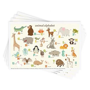 disposable stick-on placemats 40 pack for baby & kids, restaurant table mats 12" x 18" sticky place mats, toddler baby placemat, animal alphabet theme