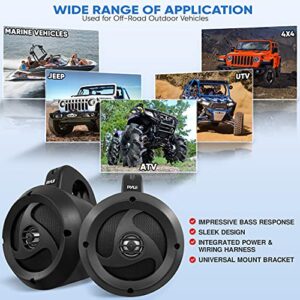 Pyle 2-Way Waterproof Bluetooth Off-Road Speakers - 4 inch 900W Active Passive Marine Grade Wakeboard Tower Speakers System w/AUX, Full Range Outdoor Stereo Speaker for ATV/UTV Jeep Boat PLUTV40BTA