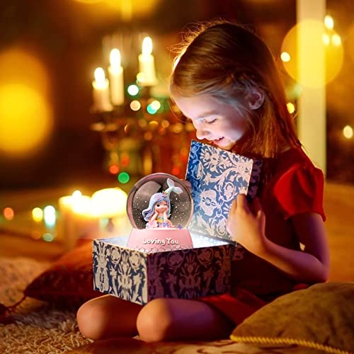 Mermaid Snow Globes for Kids,100MM Musical Snow Globes with LED Lights,Christmas Birthday Gift for Girls Age 8 9 10 11 12