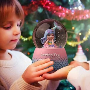 Mermaid Snow Globes for Kids,100MM Musical Snow Globes with LED Lights,Christmas Birthday Gift for Girls Age 8 9 10 11 12