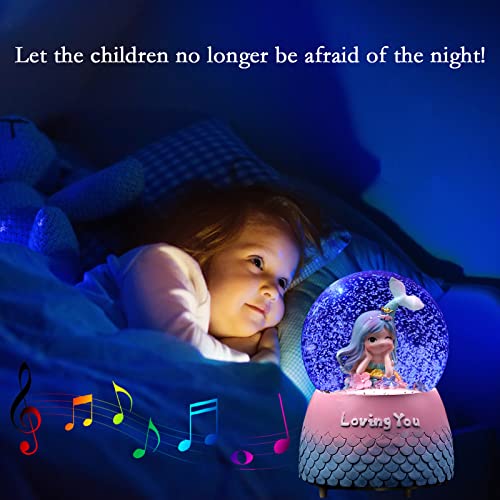 Mermaid Snow Globes for Kids,100MM Musical Snow Globes with LED Lights,Christmas Birthday Gift for Girls Age 8 9 10 11 12