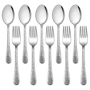 lianyu 10-piece kids silverware set, includes 5 kid spoons, 5 kid forks, stainless steel toddler utensils children flatware set, child preschooler cutlery set, dishwasher safe