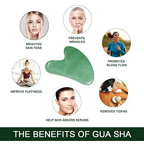 Gua Sha Massage Tools & Rosehip Oil in One Set, Nature Jade Stone Facial Gua sha Products for Skin Massage, Beauty and Moisturizing - with Nice Travel Pouch