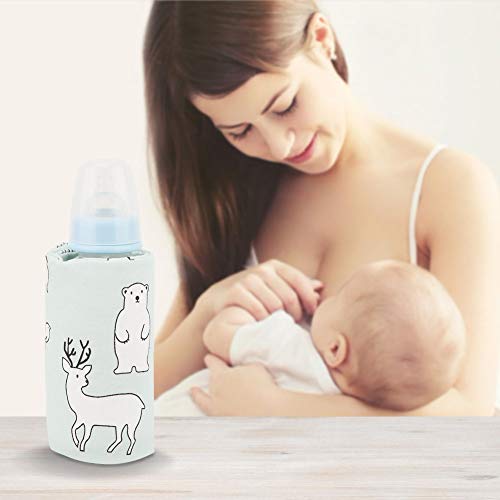 Hilitand Portable Bottle Keep Warm, USB Travel Milk Heat Keeper, Baby Bottle Keep Warmer for Car Tavel, Storage Cover Insulation Thermostat(Bear)