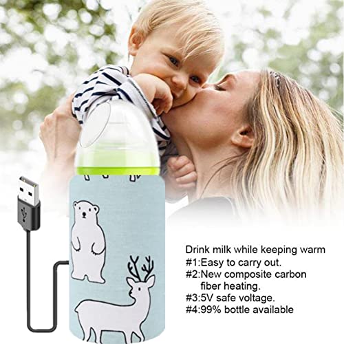 Hilitand Portable Bottle Keep Warm, USB Travel Milk Heat Keeper, Baby Bottle Keep Warmer for Car Tavel, Storage Cover Insulation Thermostat(Bear)