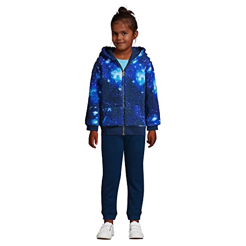 Lands' End Pattern Sherpa Lined Hoodie Blue Galaxy Space Kids Medium