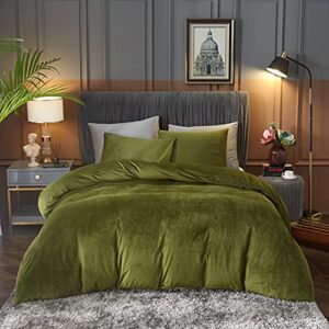 ivellow velvet duvet cover queen set sage green velvet duvet cover queen velvet comforter cover 3pcs ultra soft duvet cover breathable solid luxury flannel velour duvet cover zipper closure corner tie